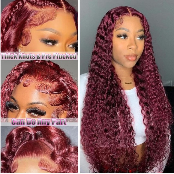 Hair | Very Deep Burgundy Deep Wave Lace Front Wigs Human Hair 99j 13x4 ...